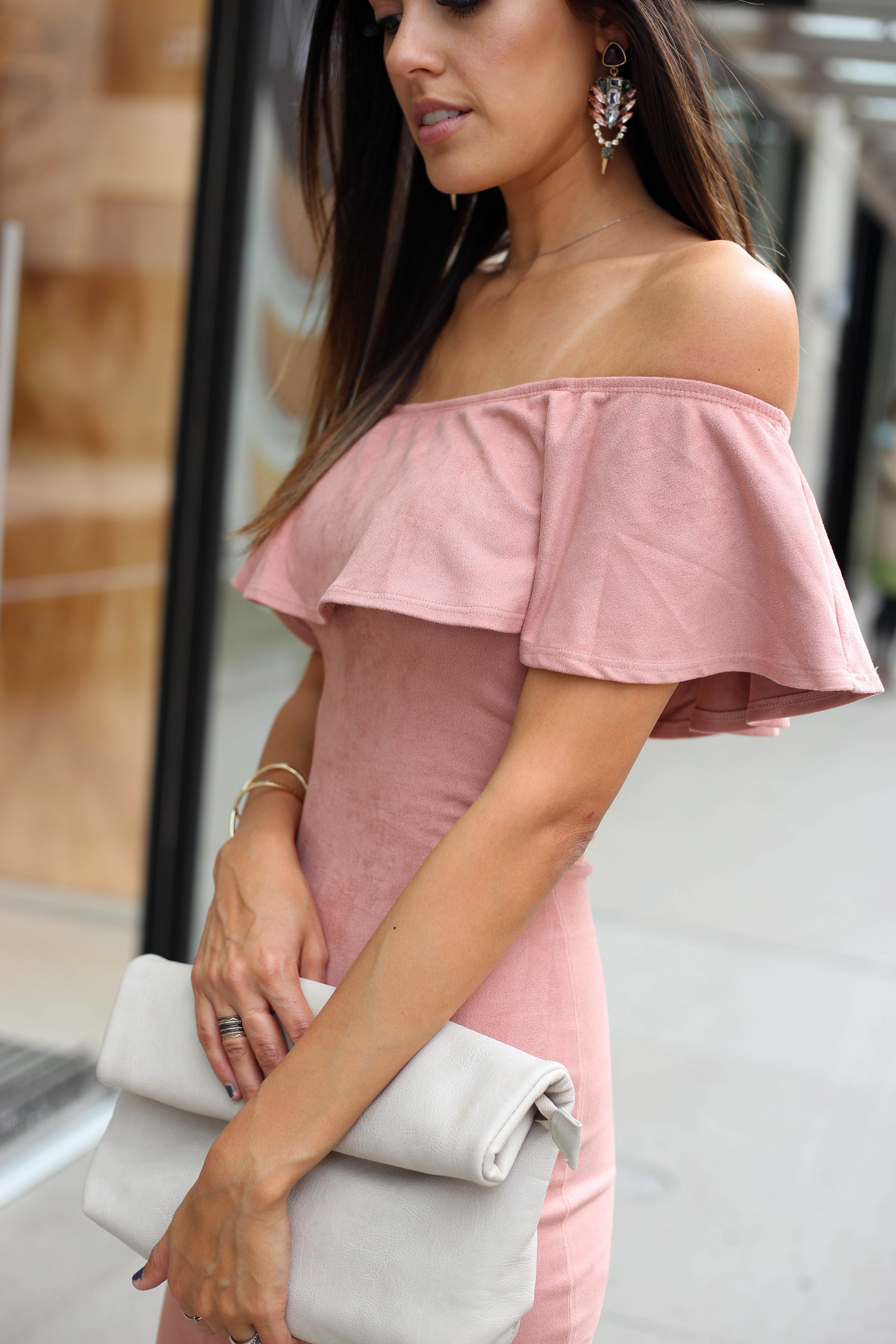 Style The Girl Pink Suede OTS Dress 10 - STYLETHEGIRL
